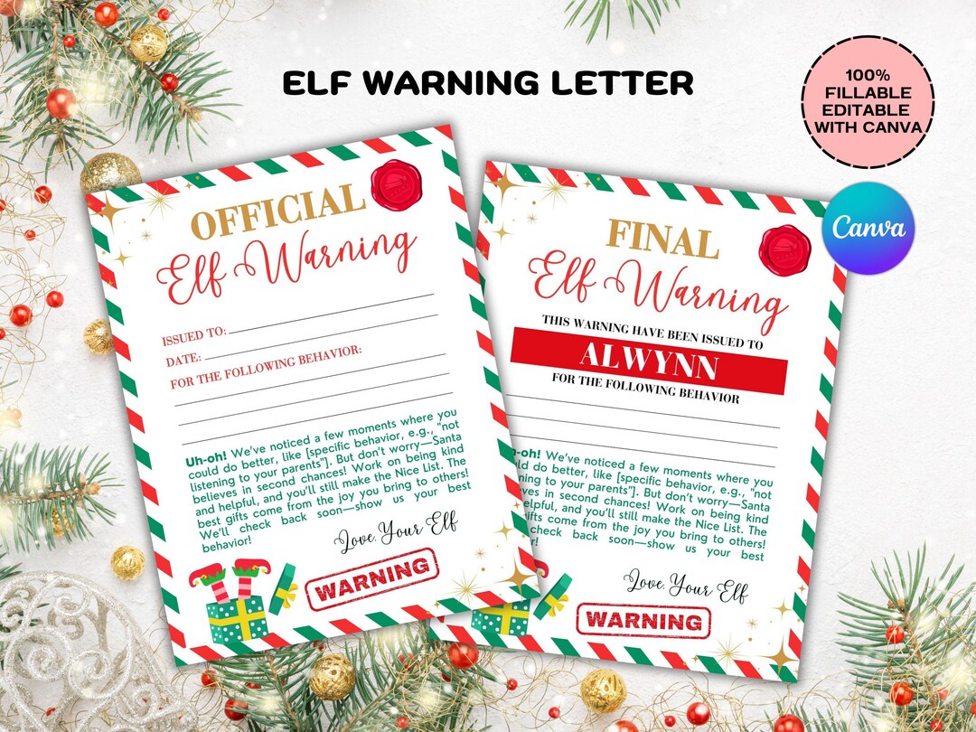 Printable North Pole Warning Letter, Elf Warning Letter Template, Elf ...