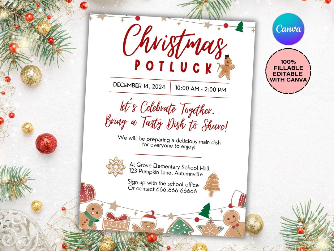Editable Christmas Potluck Flyer and Sign up Sheet Template Set ...