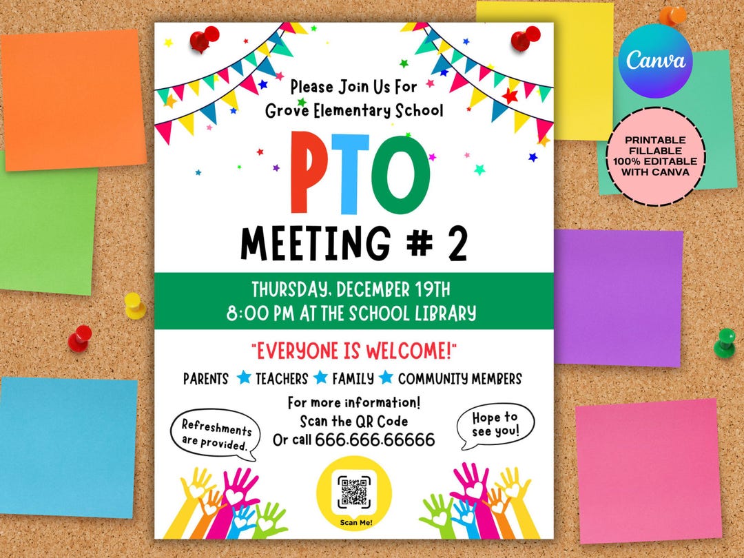 Editable PTO Meeting Flyer: School Event Sign (digital Download) - Etsy