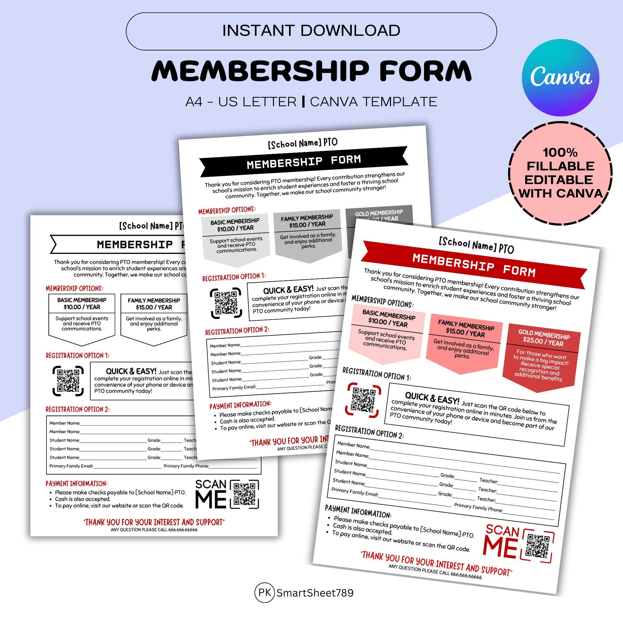 Editable PTO PTA Membership Form Flyer Template (digital Download) - Etsy