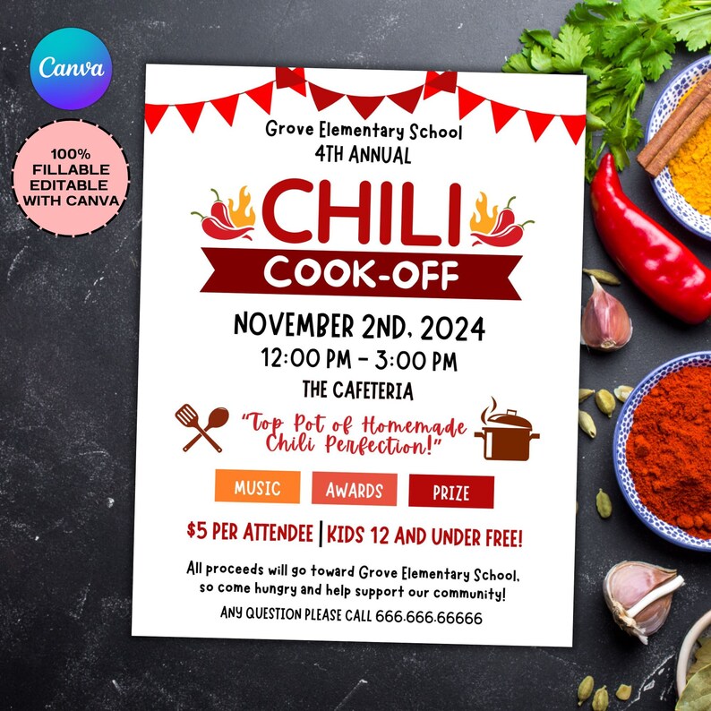 Editable Fall Chili Cook off Flyer, Hot Chili Cook off Contest ...