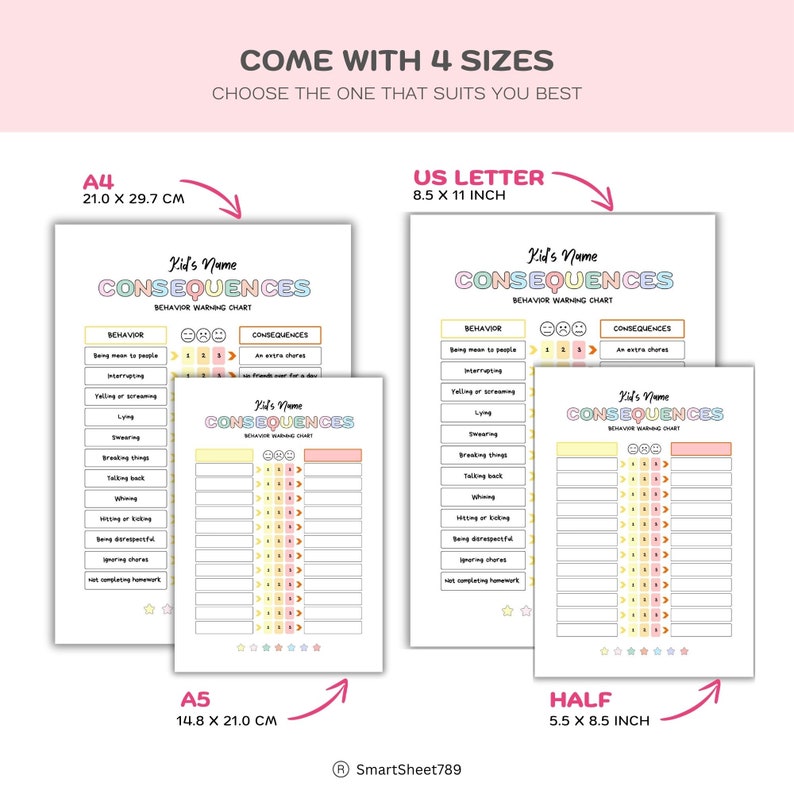 Behavior Consequence Chart for Kids, Consequences of My Actions, Kids ...