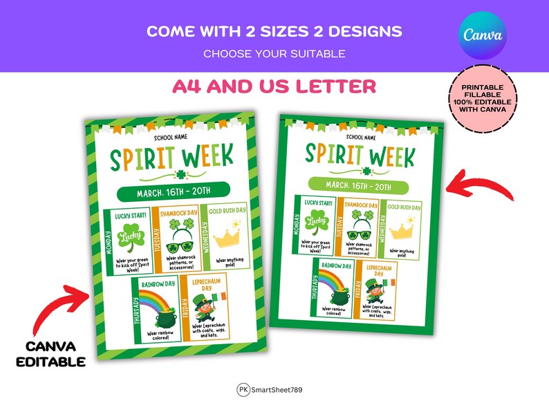 Editable St Patrick's Day Spirit Week Flyer, March Spirit Week Template ...