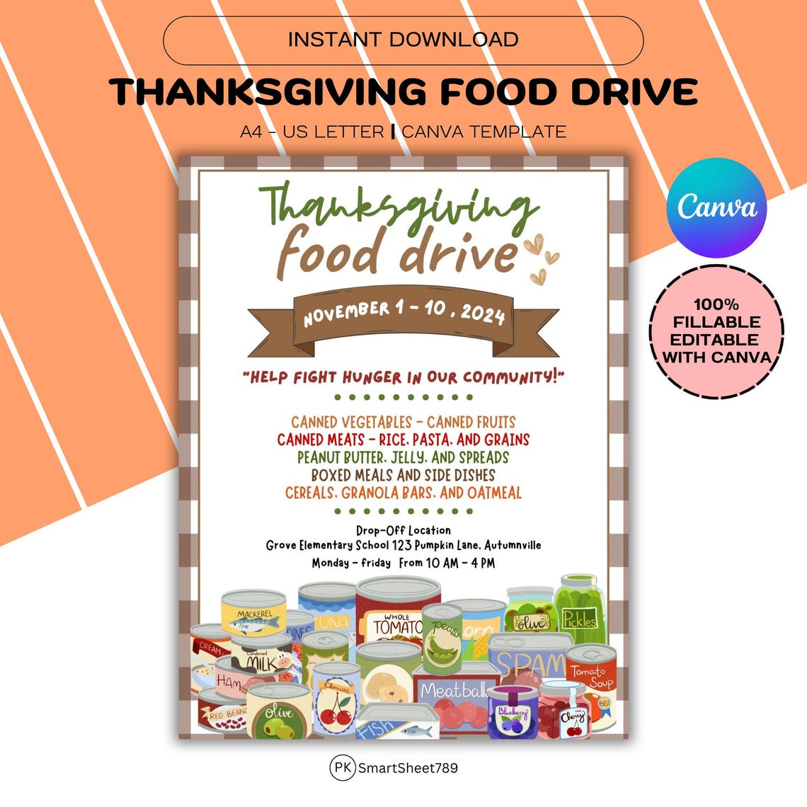 Fall Food Drive Editable Flyer, PTA PTO Flyer, School Church ...
