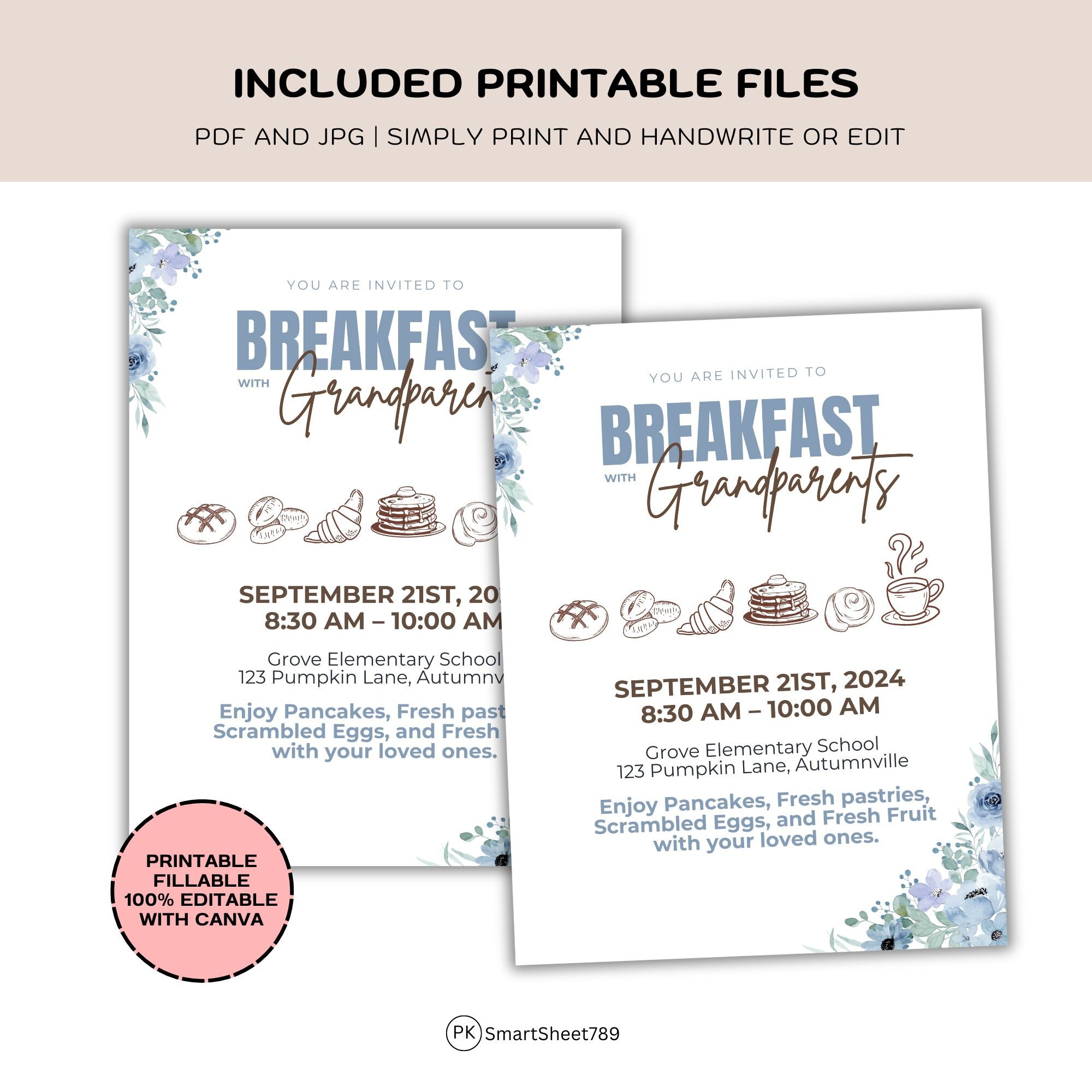 Grandparents Day Breakfast Flyer: School Event Invitation (digital ...