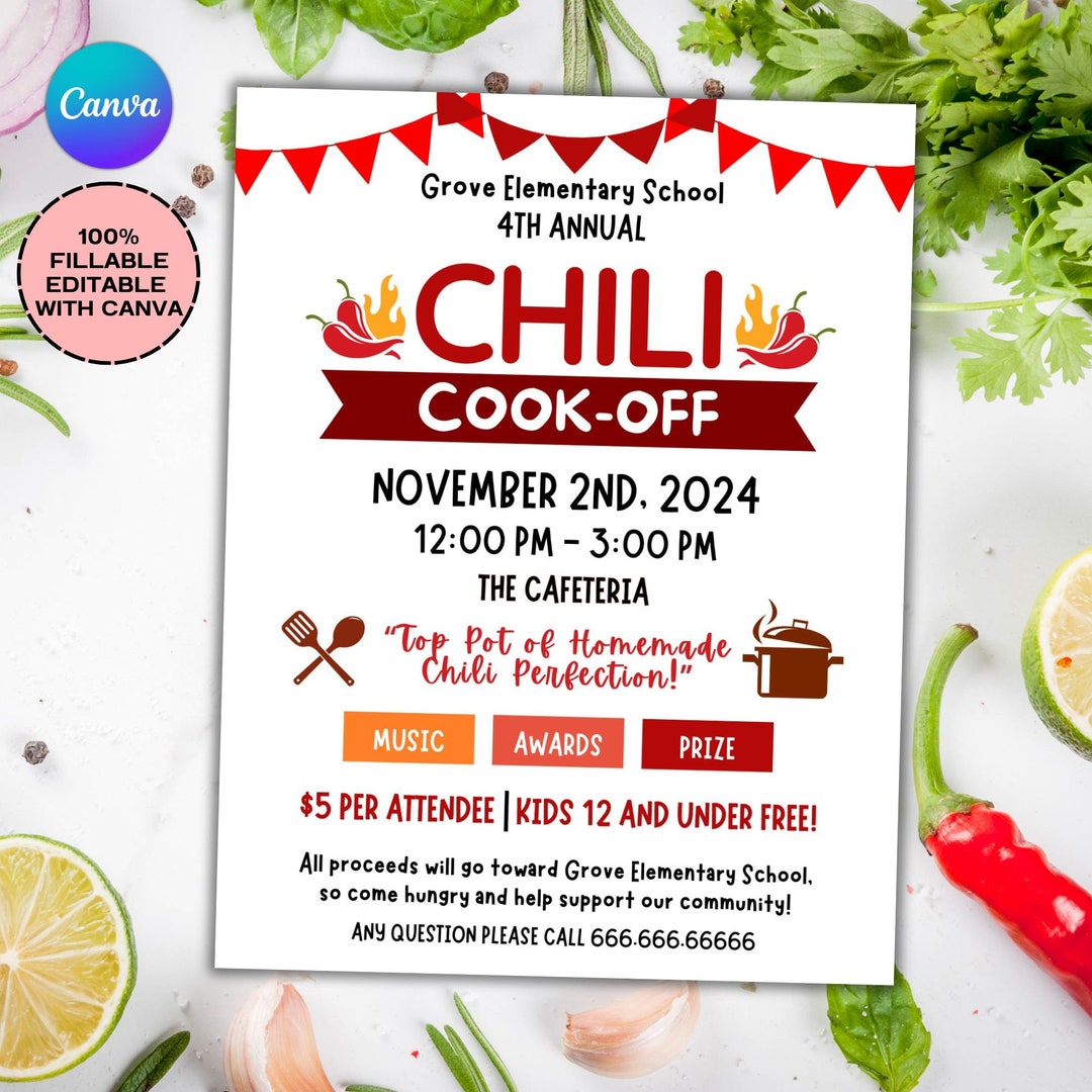 Editable Fall Chili Cook off Flyer, Hot Chili Cook off Contest ...
