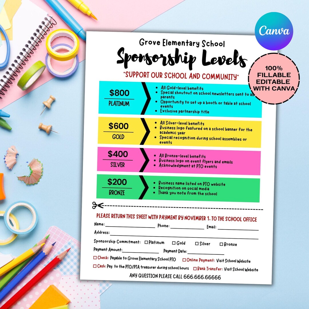 Sponsorship Level Flyer Printable Club Sponsorship Level Editable ...