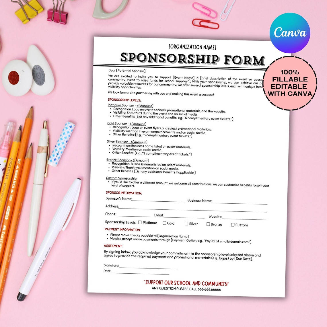 Editable Sponsorship Form Template: PTO/PTA Fundraising (digital ...