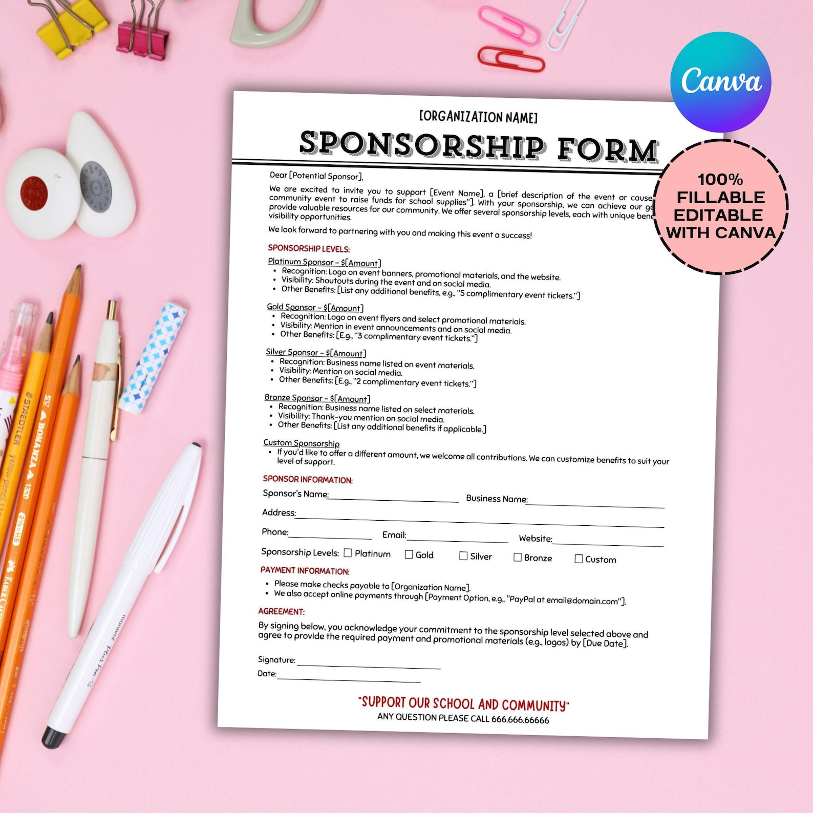 Editable Sponsorship Form Template: PTO/PTA Fundraising (digital ...