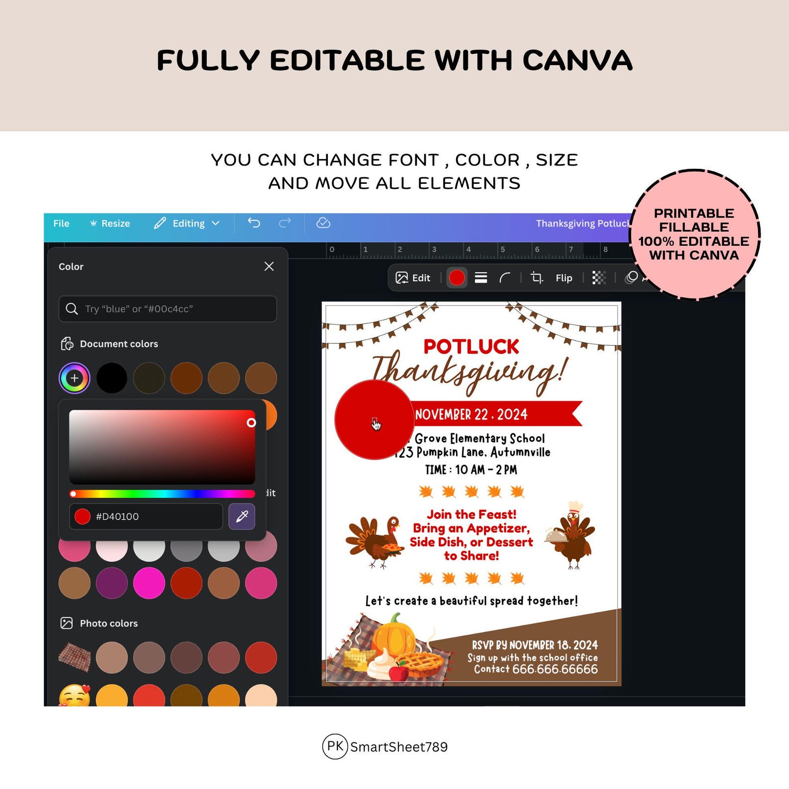 Editable Thanksgiving Potluck Flyer and Sign up Sheet Template Set ...