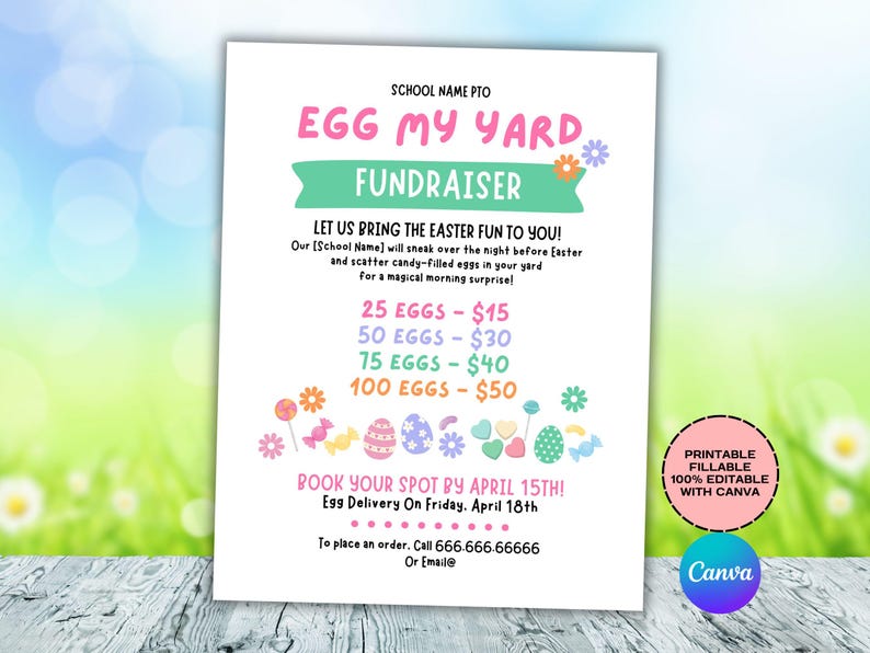 Editable Egg My Yard Flyer Printable, Egg My Yard Fundraiser, Printable ...