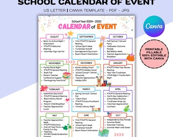 Calendar of Events, School Events Calendar Flyer, PTA Monthly Calendar, PTO Calendar, School ...