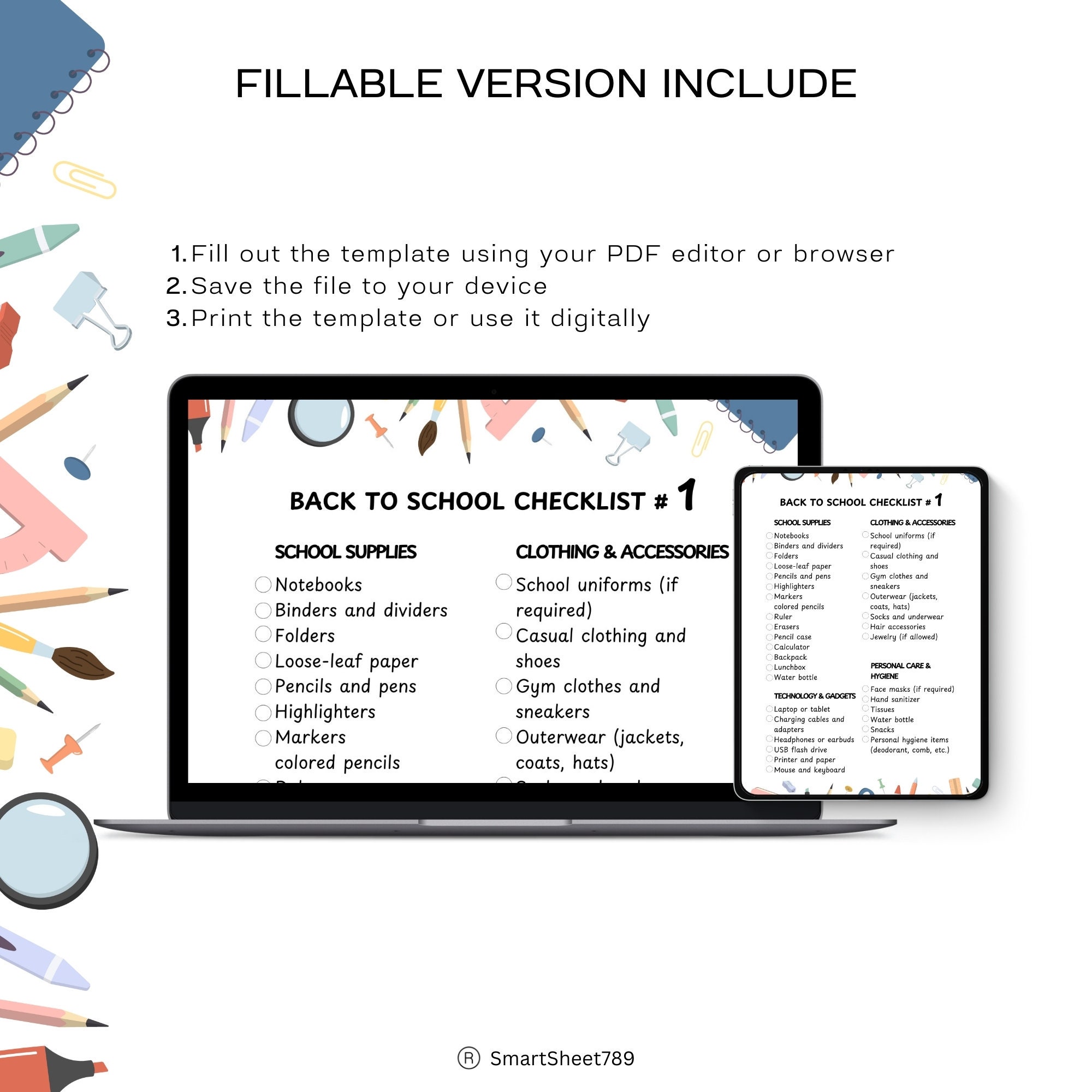 Back to School Checklist Planner: Printable School Supplies (PDF) - Etsy