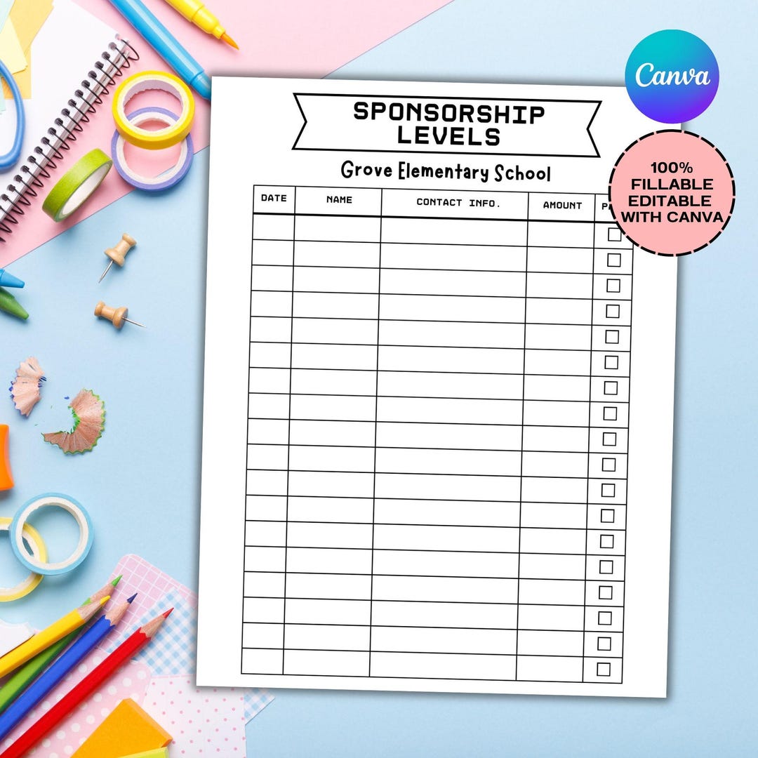 Editable Sponsorship Form Template: School PTO PTA (canva, Printable ...