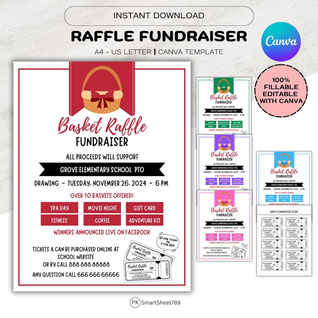Basket Raffle Flyer Template: Editable School Fundraiser (digital ...