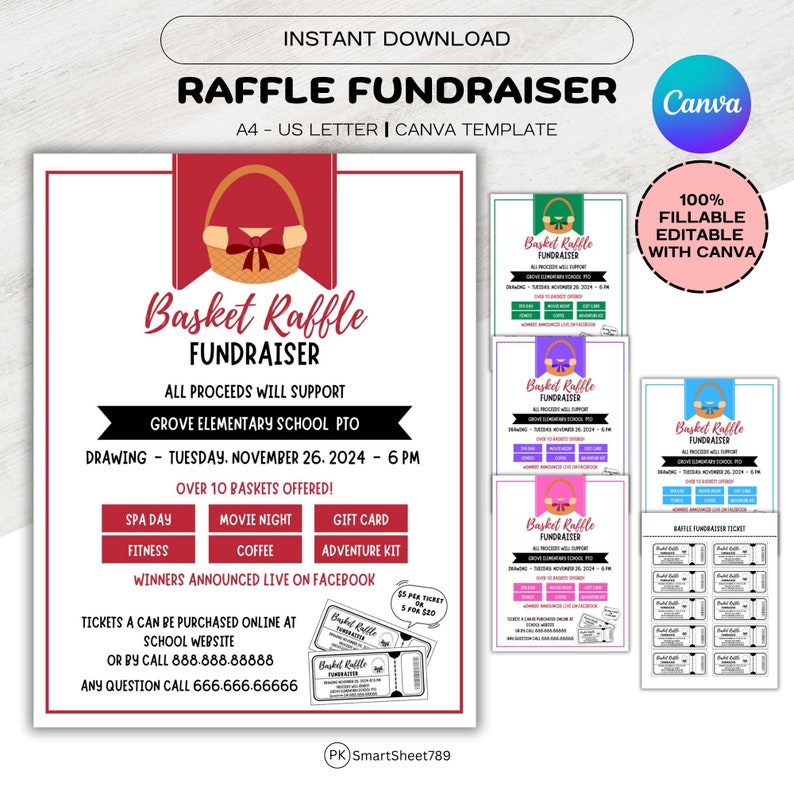 Basket Raffle Flyer Template: Editable School Fundraiser (digital ...