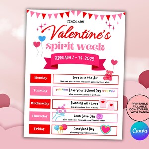 Valentines Spirit Week Flyer Editable School Spirit Week Template ...