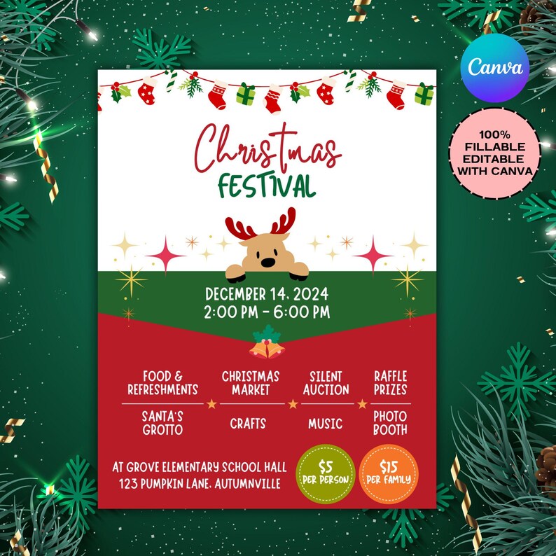 Christmas Holiday Festival Event Flyer Template Holiday School PTO ...