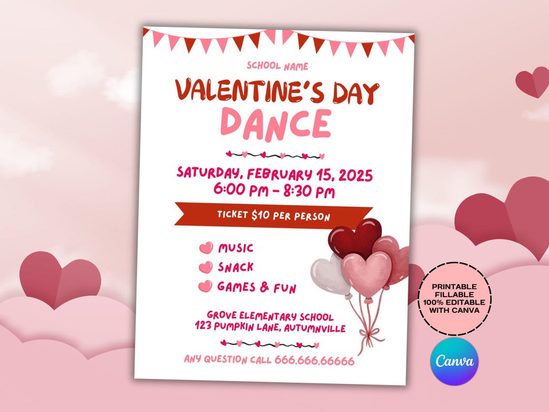 EDITABLE Valentine's Dance Flyer | School Dance Flyer | Valentine's Day ...