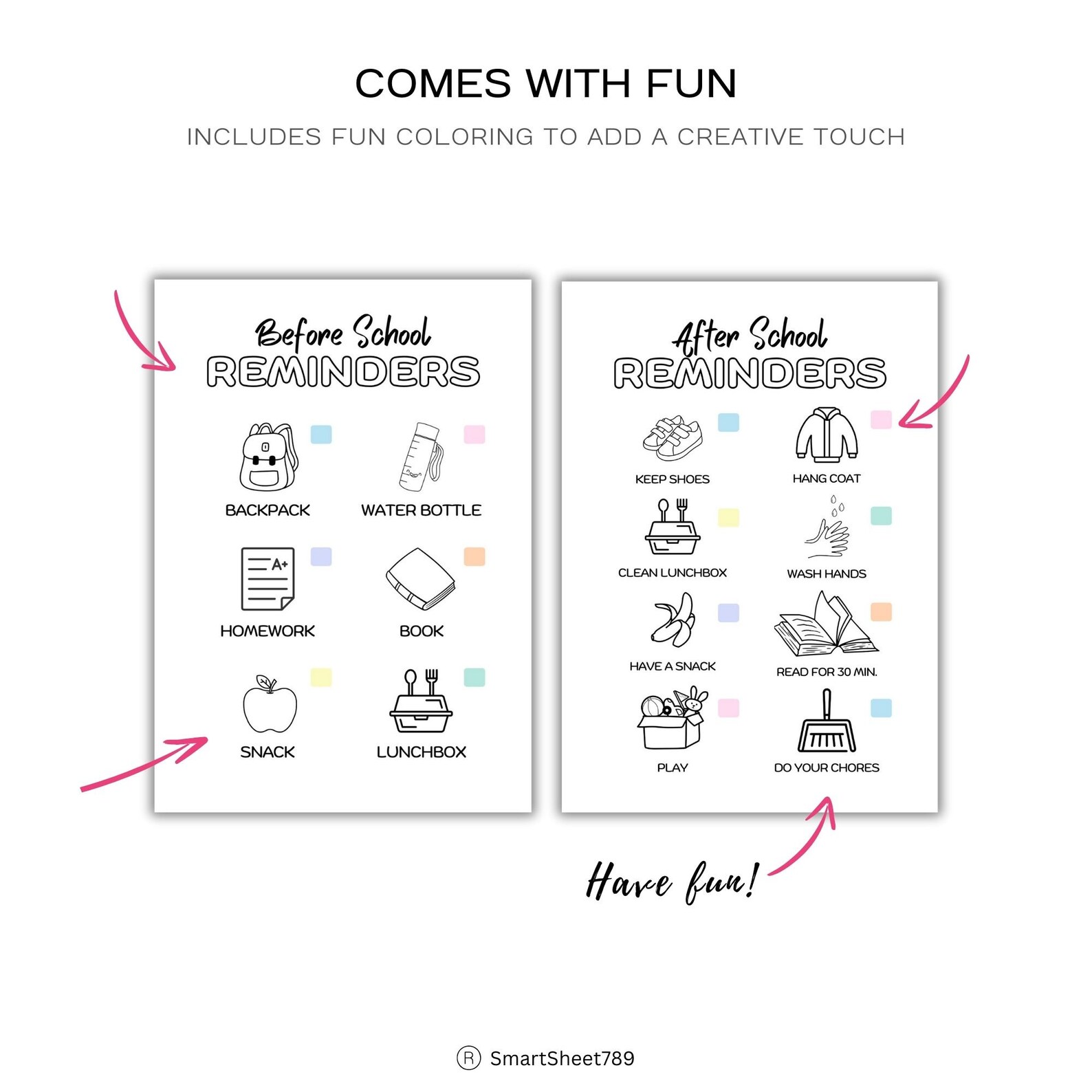 Before & After School Reminder, Back to School Planner, Kids List ...