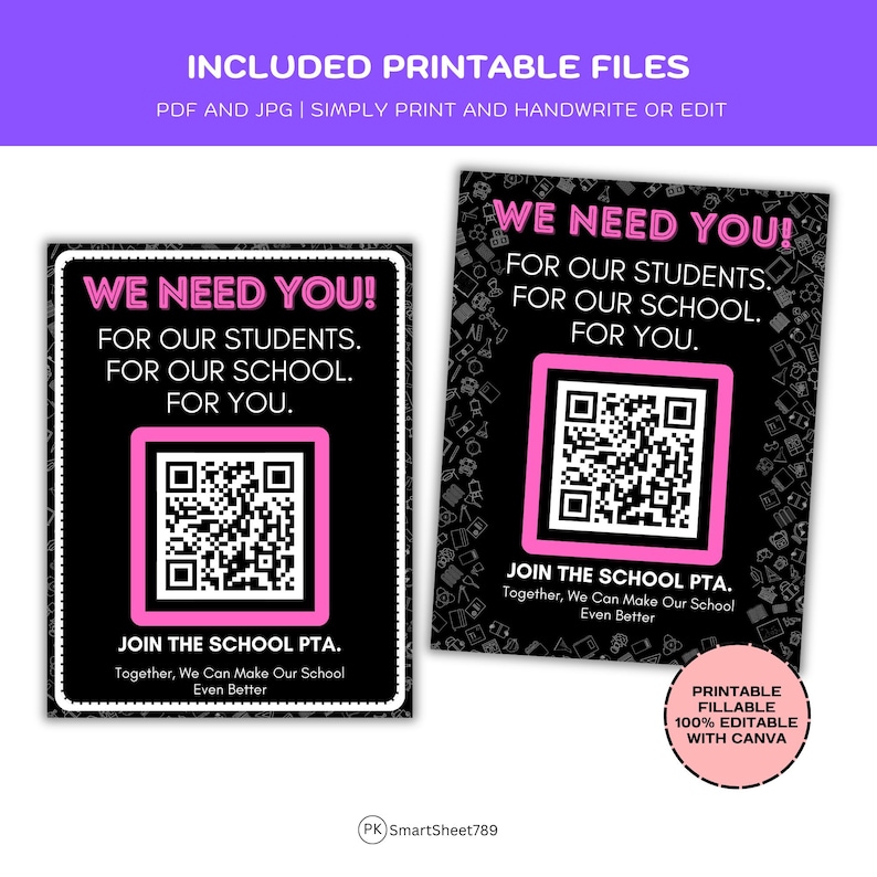 Editable Join the PTA, We Need You, PTO Flyer Template Ad QR Code for ...