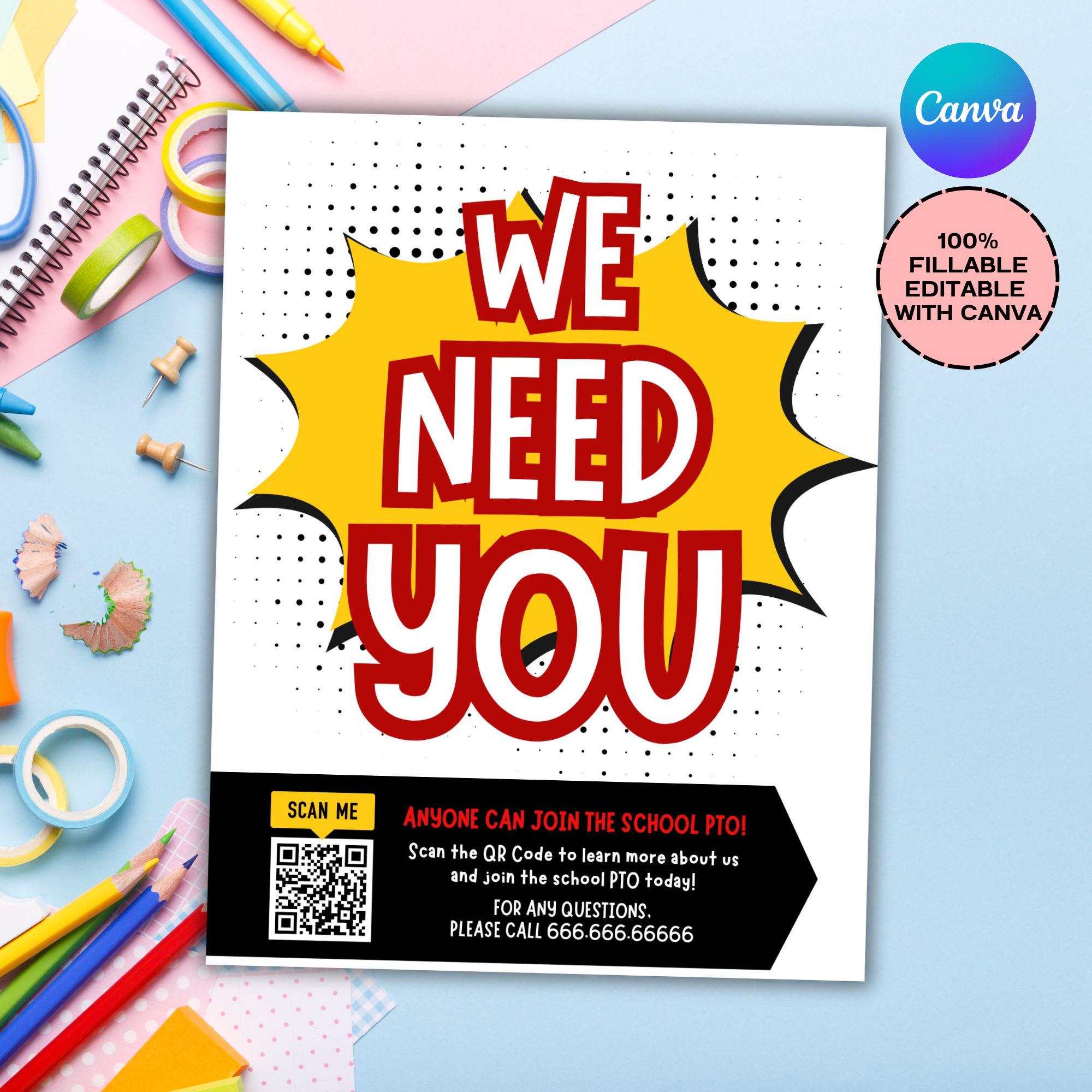 Editable Join the PTA, We Need You, PTO Marketing Flyer Template Ad ...
