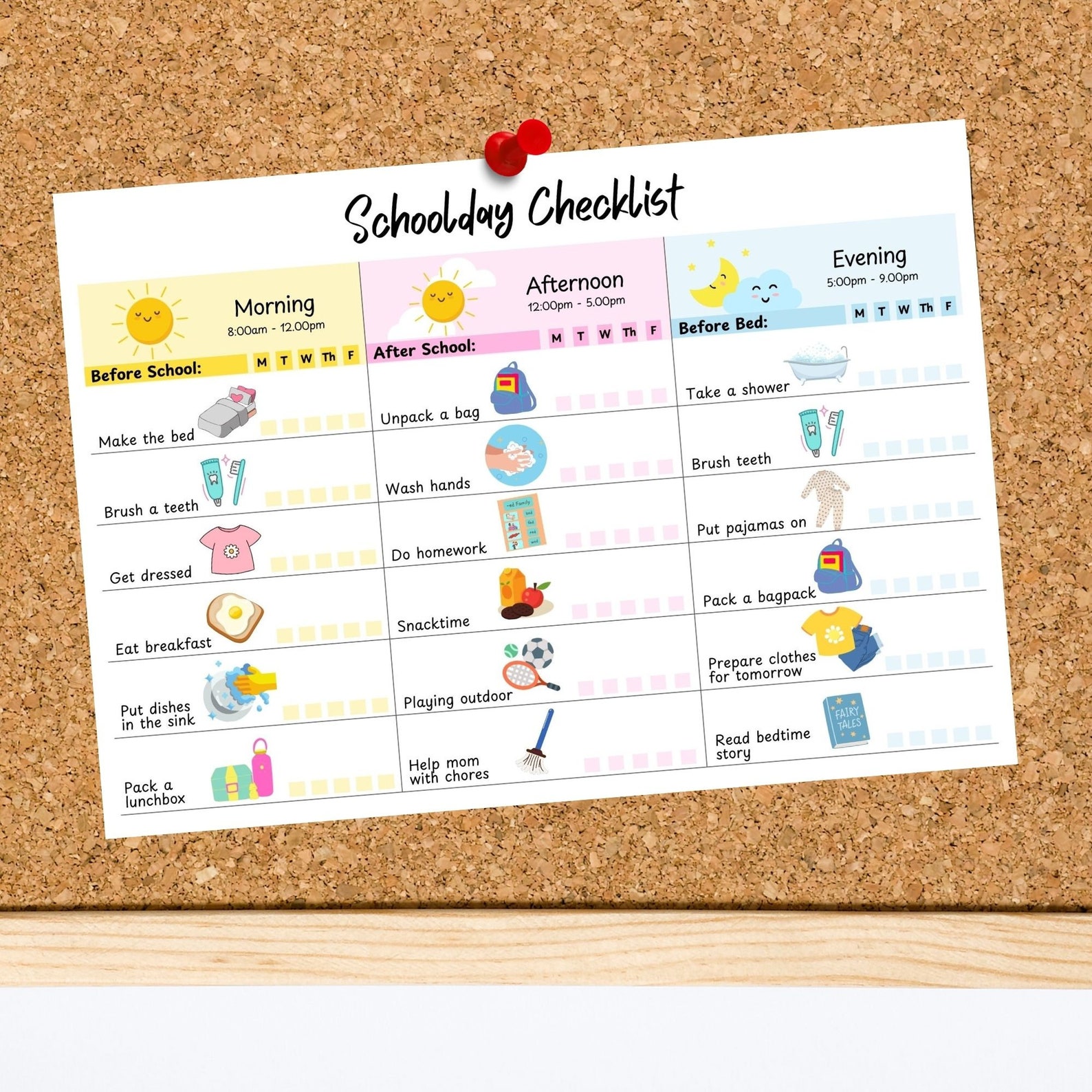Schoolday Checklist, Chore Chart, Bedtime Routine for Kids, Morning ...