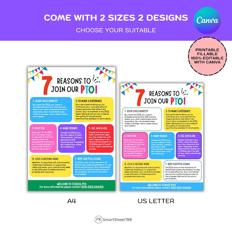 Editable Join PTA Flyer Template: School Volunteer Recruitment (canva ...