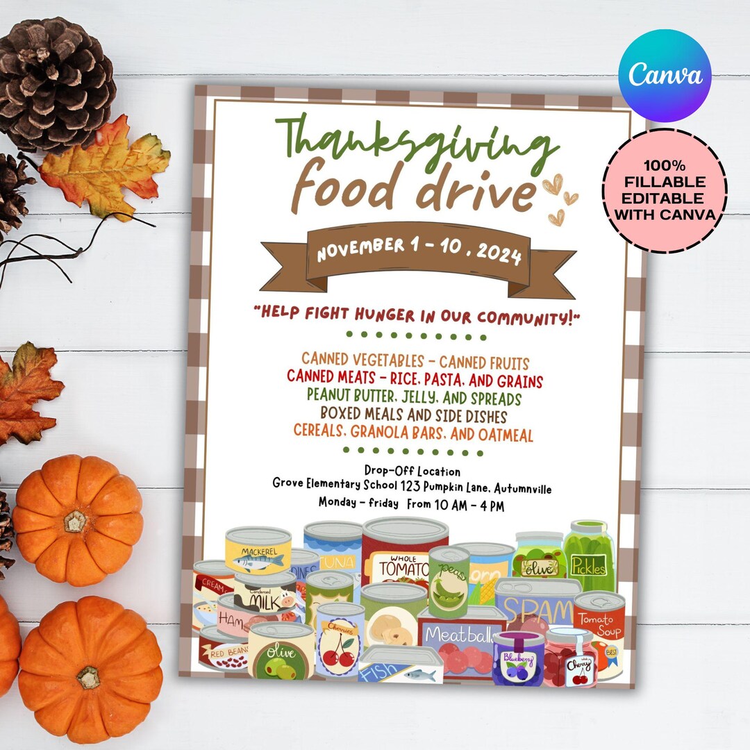 Fall Food Drive Editable Flyer, PTA PTO Flyer, School Church ...