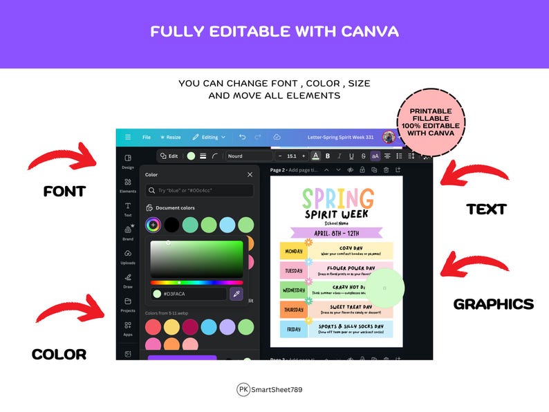 Editable Spring Spirit Week Flyer Canva Template, School Spirit ...