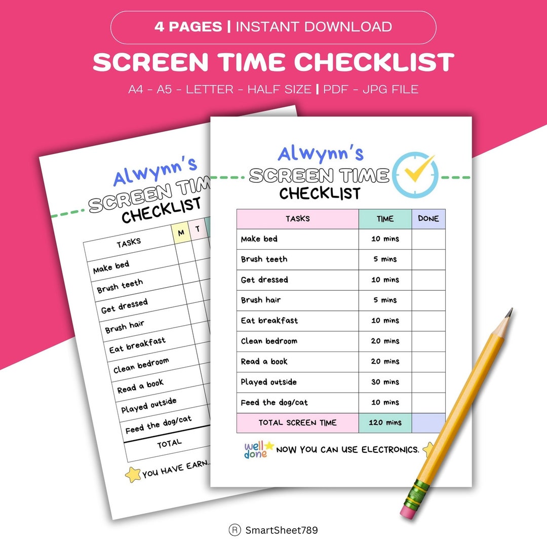 Screen Time Chart, Screen Time Checklist, Summer Screen Time, Screen ...