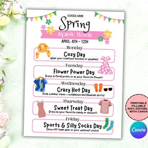 Editable Spring Spirit Week Flyer Canva Template, School Spirit ...