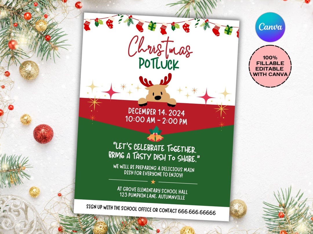 Editable Christmas Potluck Flyer and Sign up Sheet Template Set ...