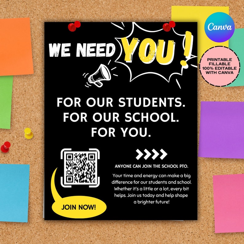 Editable Join the PTA, We Need You, PTO Flyer Template Ad QR Code for ...