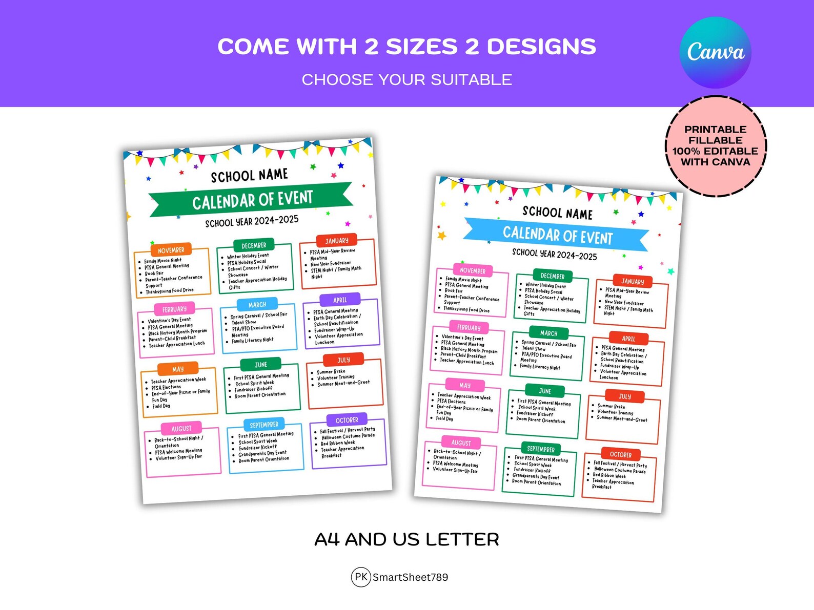 Editable School Calendar Flyer: PTA/PTO Events (canva Digital Download ...