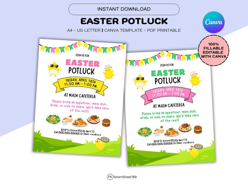 Editable Easter Potluck, Easter Potluck Invite, Spring Potluck Canva ...