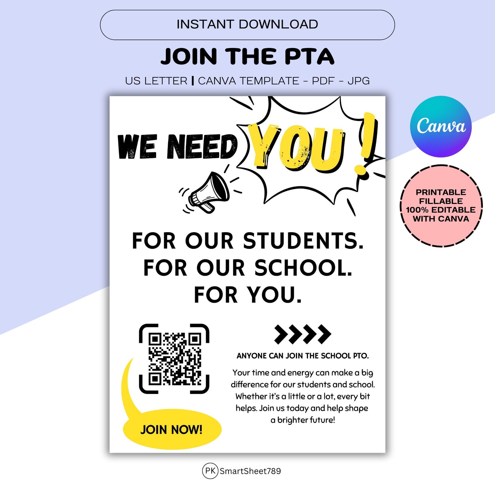 Editable Join the PTA, We Need You, PTO Flyer Template Ad QR Code for ...