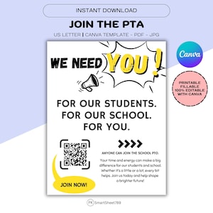 Editable PTA/PTO Flyer Template: Volunteer Recruitment, Fundraiser ...