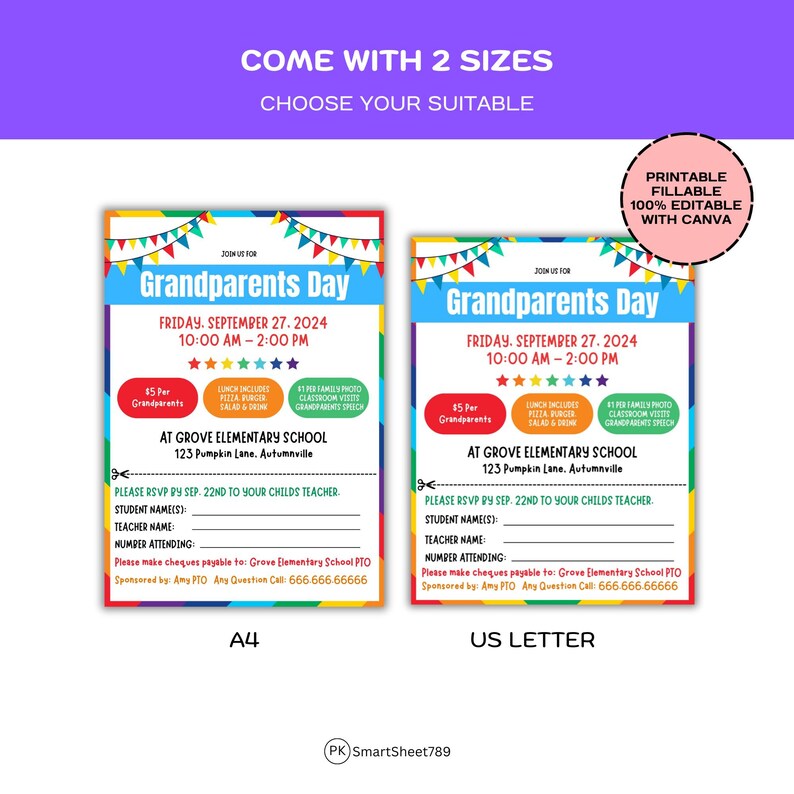 Grandparents Day Flyer: School Event Invitation (CANVA Editable ...