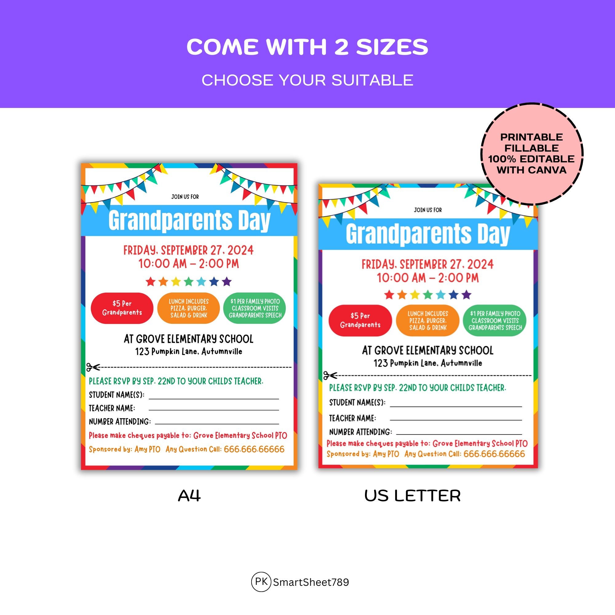 Grandparents Day Flyer: School Event Invitation (CANVA Editable ...