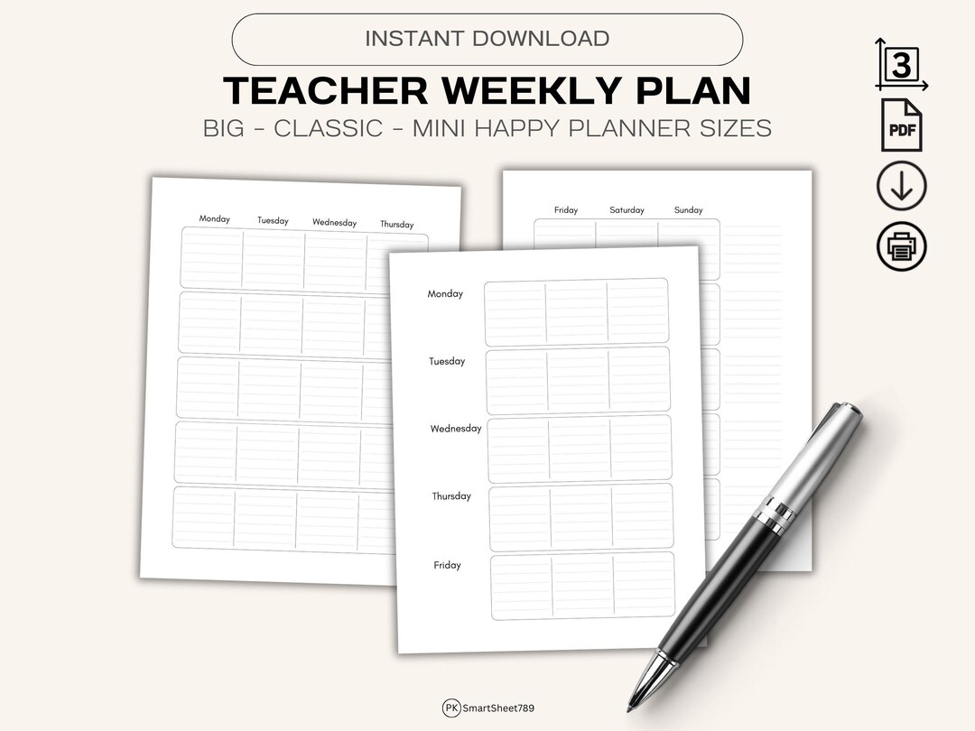 Happy Planner Classic Teacher Weekly Plan Printable Inserts, Teacher ...