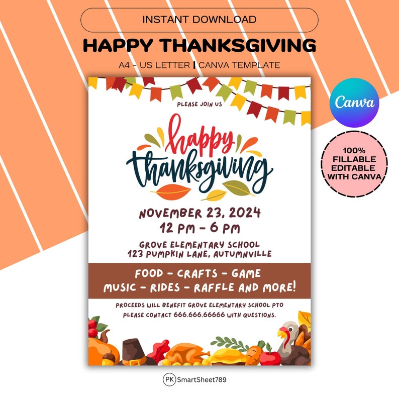 EDITABLE Fall Thanksgiving Festival, Harvest Flyer, Printable ...