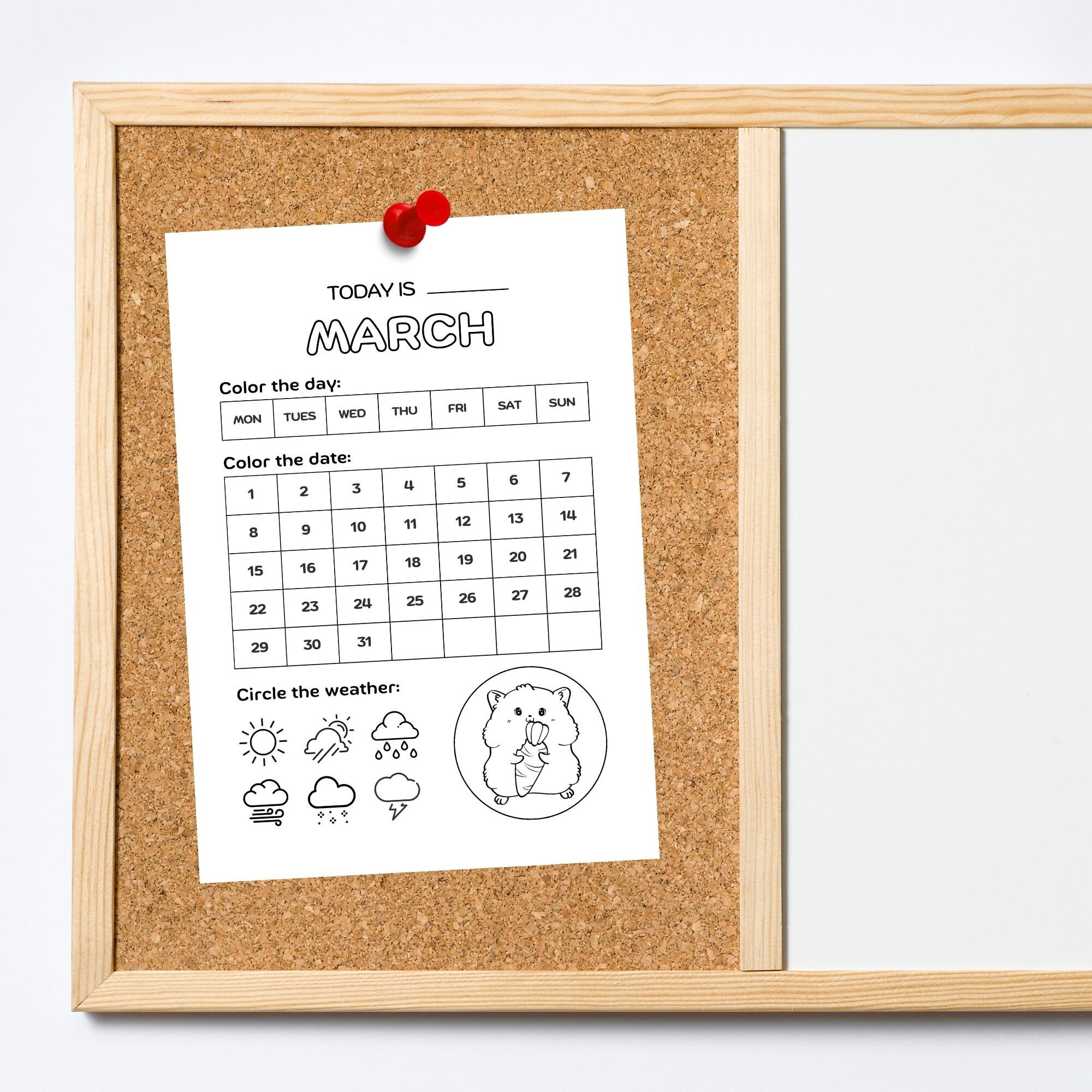 Preschool Calendar Worksheet, Back to School, Cute Animal Printable ...