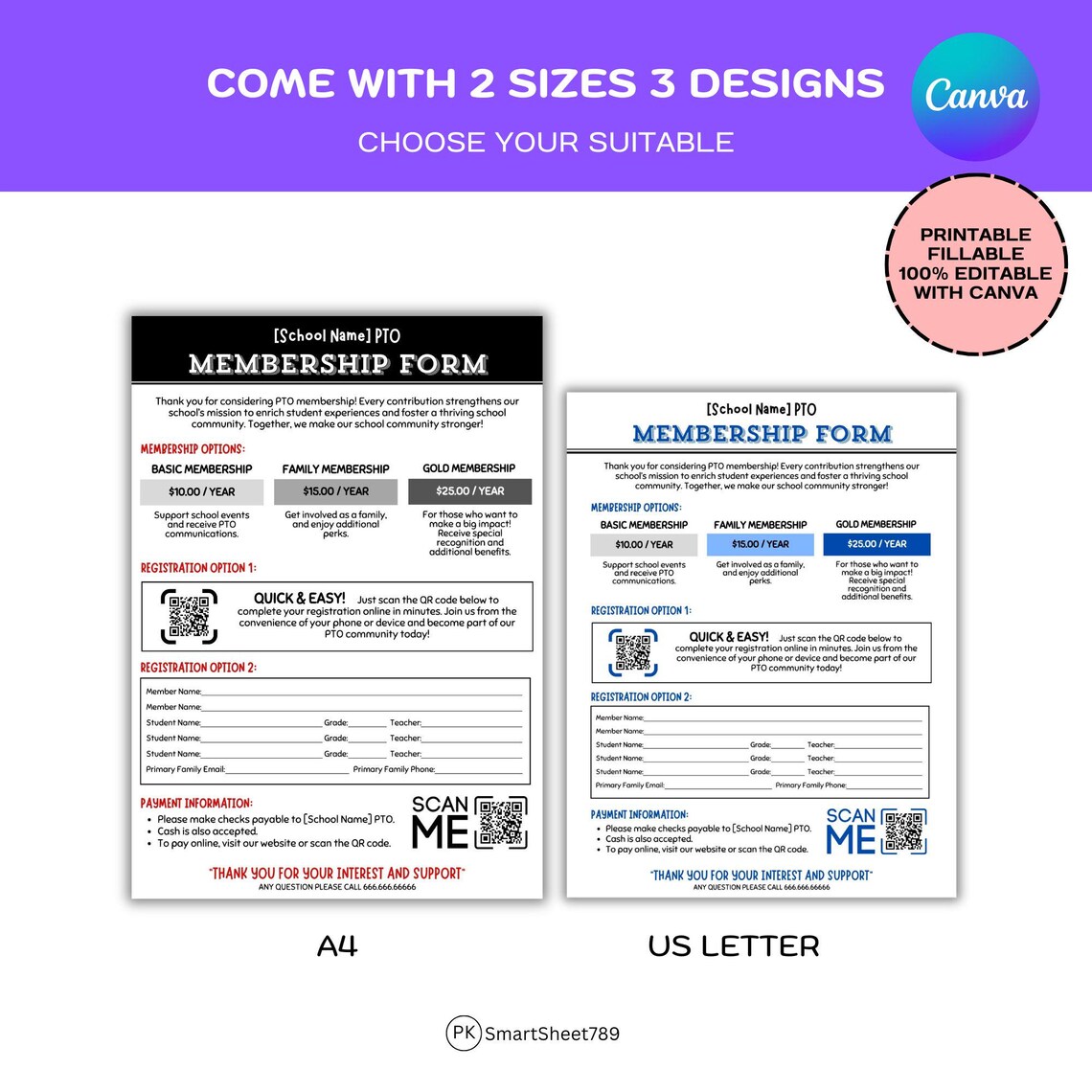 PTO PTA Membership Form Flyer Printable Club Membership Form Editable ...