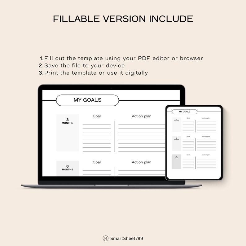 Goal Planner, Printable & Fillable PDF - Yearly Goals, Quarterly Goals ...