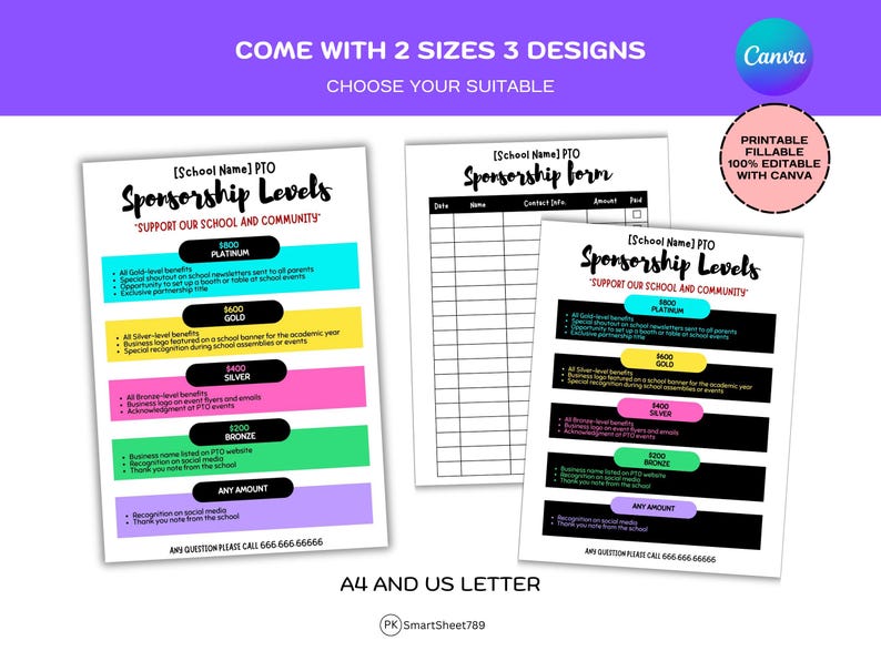 Editable Sponsorship Level Flyer Template: School PTA/PTO (digital ...