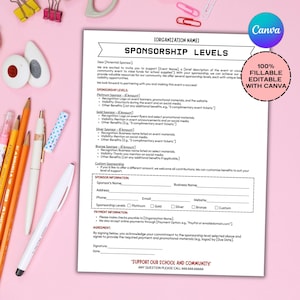 Editable Sponsorship Form Template: School PTO PTA (digital Download ...