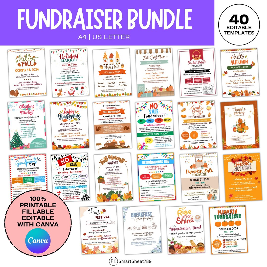 EDITABLE PTA Fundraiser Flyer Bundle School Fundraiser Flyer PTA Events ...