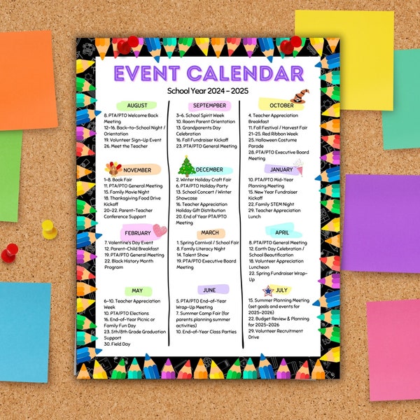 PTO PTA Calendar of Events Flyer Calendar of Events Template Pta School ...
