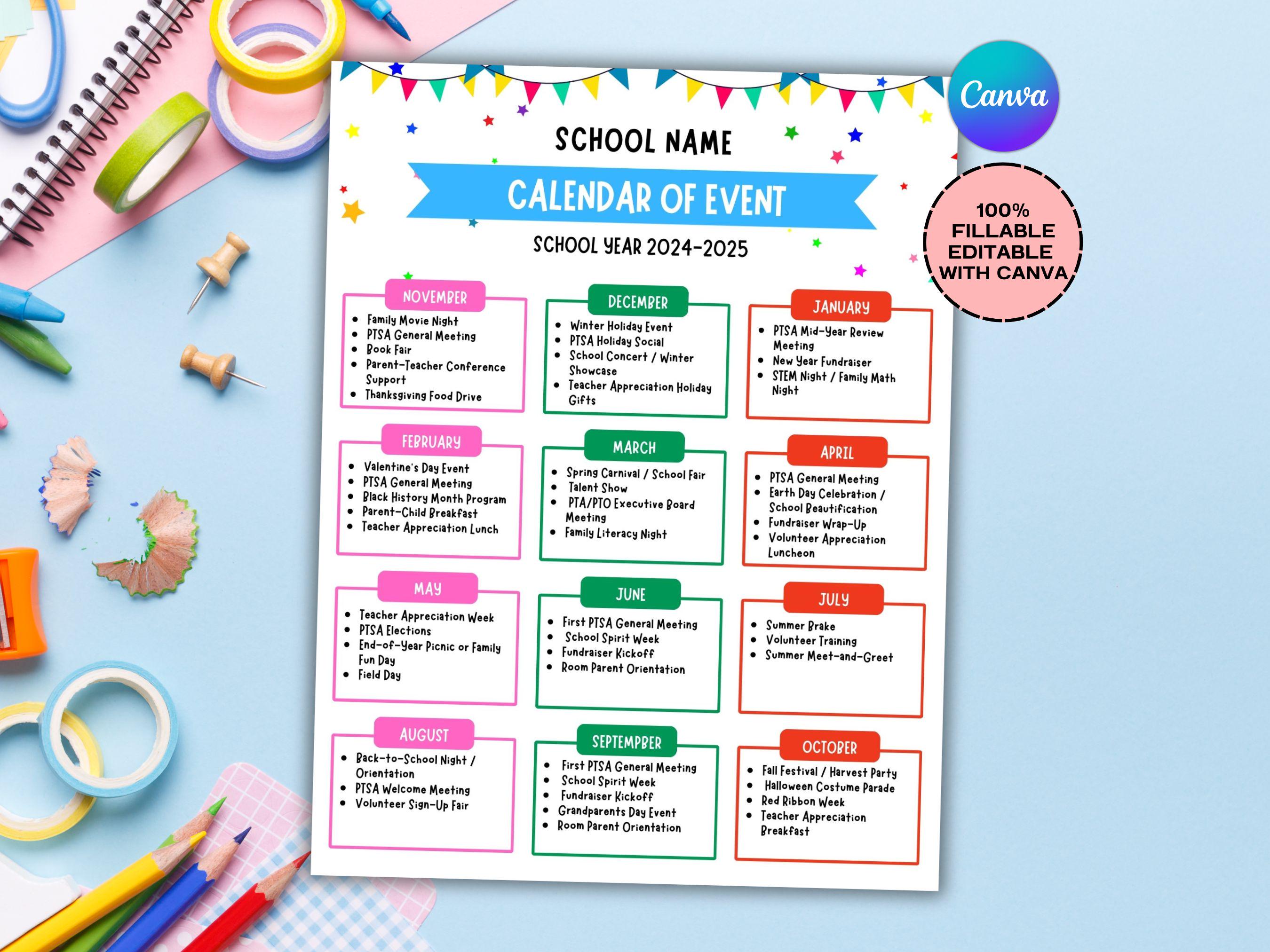 Editable School Calendar Flyer: PTA/PTO Events (canva Digital Download ...